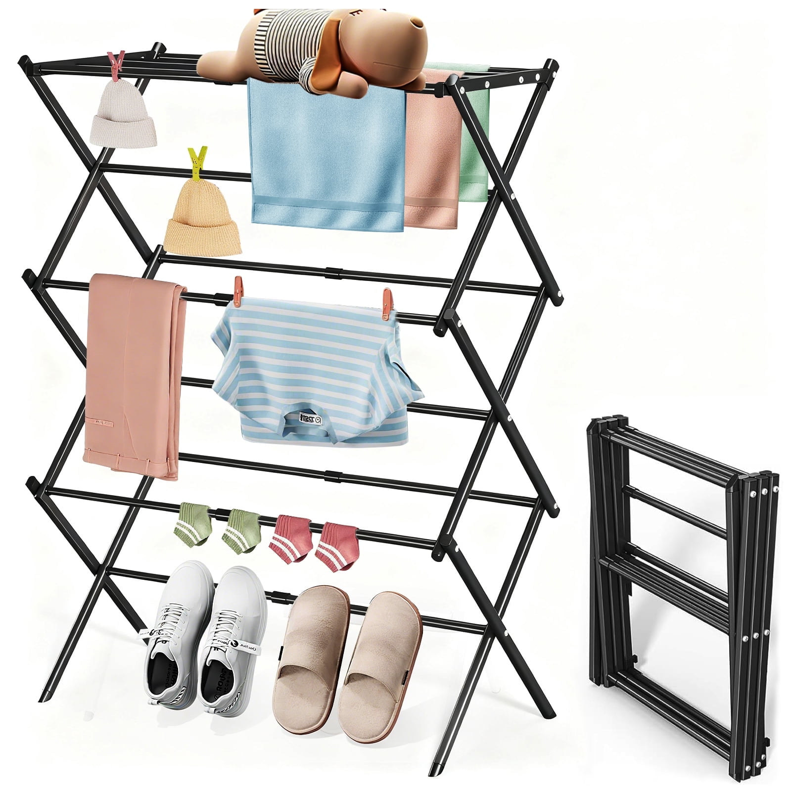 Godance Foldable Clothes Drying Rack, 3-Tier, Expandable Metal ...