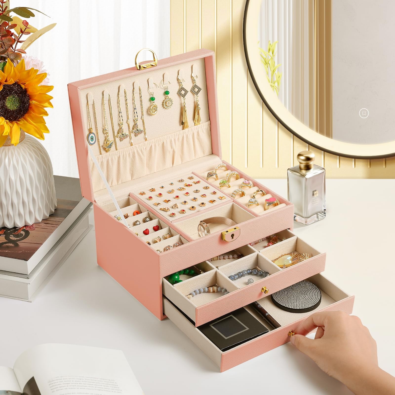 Godboat 3 Layer Jewelry Box, Lockable Jewelry Holder Organizer with ...