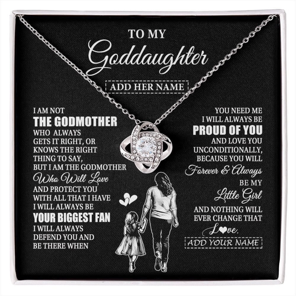 Goddaughter Biggest Fan Godmother Necklace, Gold Love Knot Necklace ...