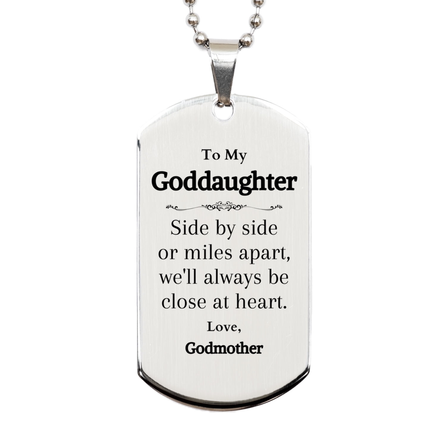 Goddaughter Engraved Silver Dog Tag - Close at Heart, Godmother Gift ...