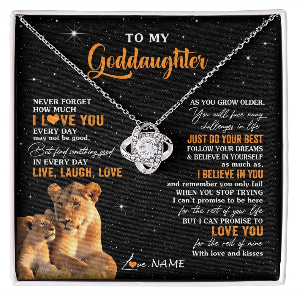 Goddaughter Live Laugh Love Lion Love Necklace, White Love Knot ...