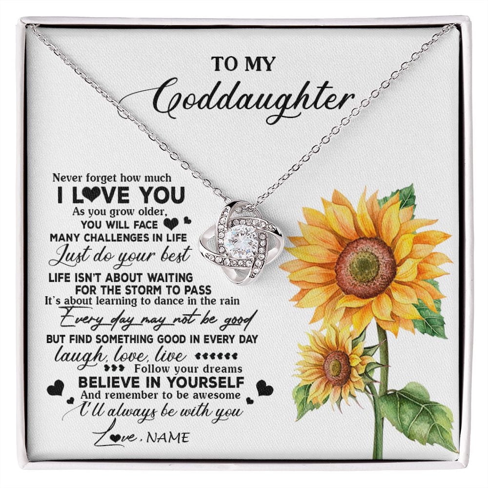 Goddaughter Sunflower Laugh Love Live Necklace, White Love Knot ...