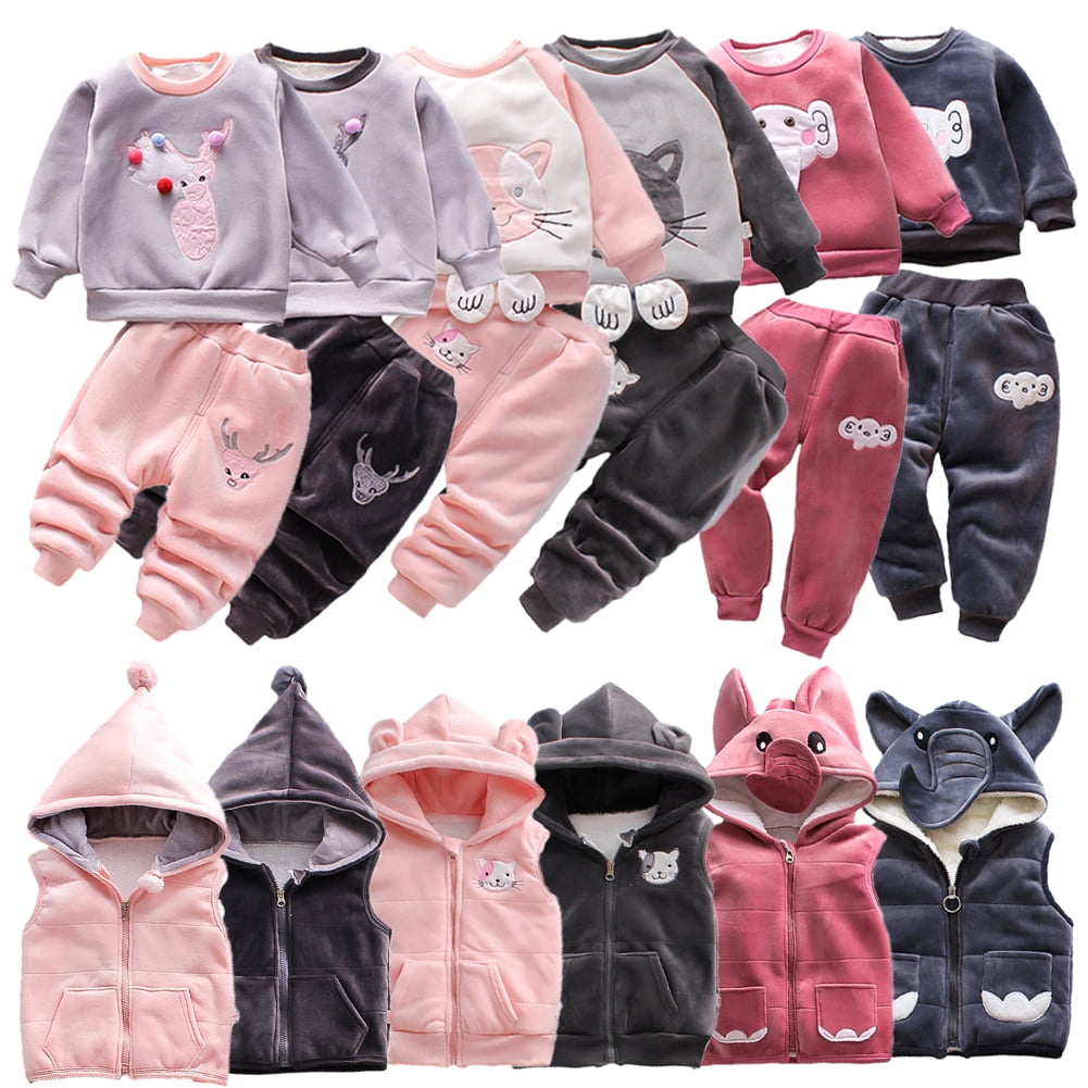 Godderr 1-5Y Baby Sweatshirt Outfits for Boys Girls Double-Sided Velvet Fall Winter Clothing Set ...