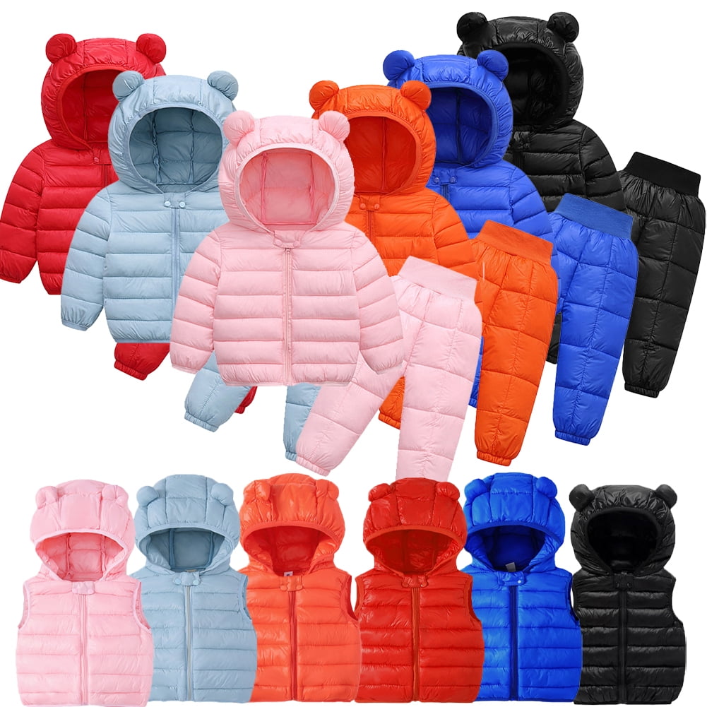 Godderr 1-5Y Toddler Baby Down Snowsuit Three-Piece Hooded Outfits Set Winter Down Jackets ...