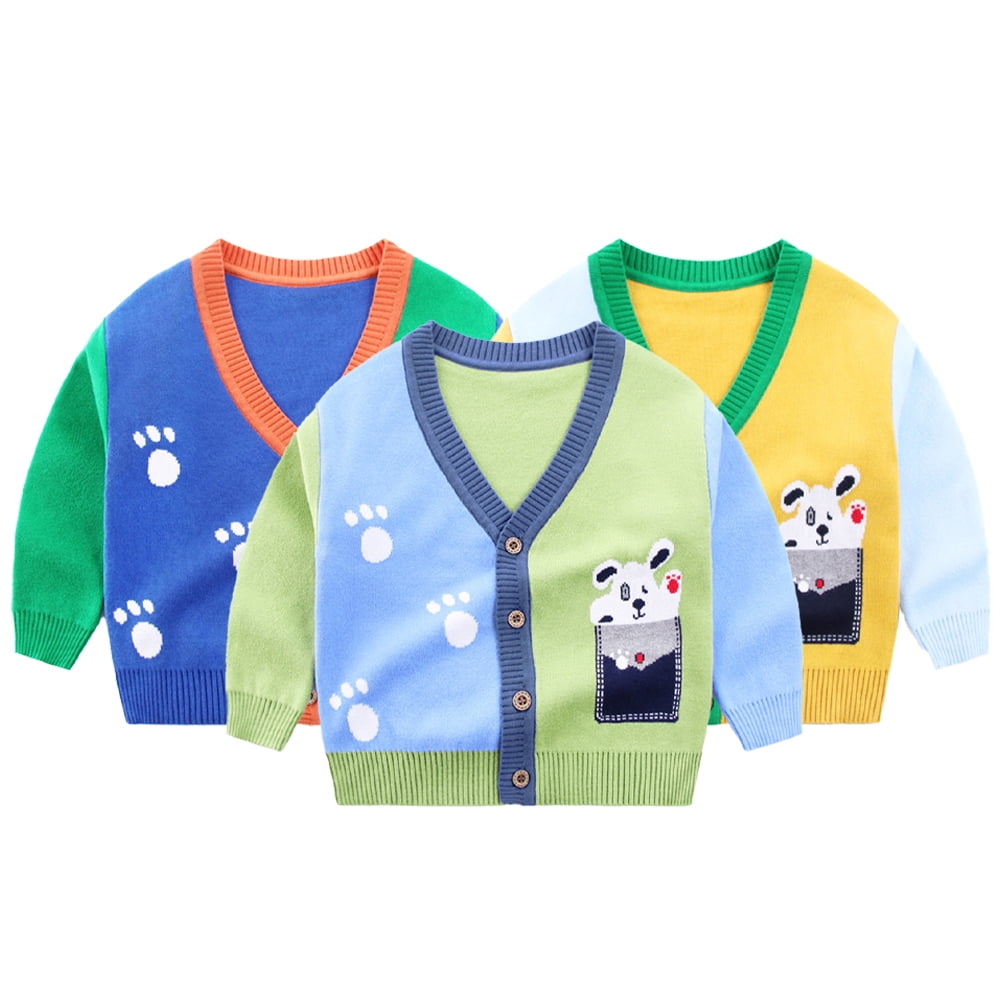 Godderr 1-7T Fall Winter Boys Color Blocking Sweater Cardigan Jacket ...