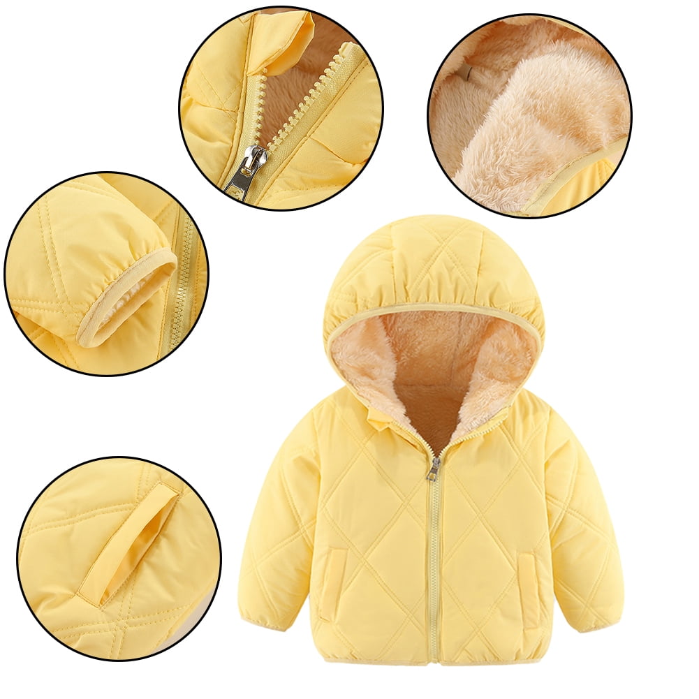 Godderr 1-7Y Girls Boys Thicked Cotton Coats Solid Color Fleece Outwears Fall Winter Warm ...