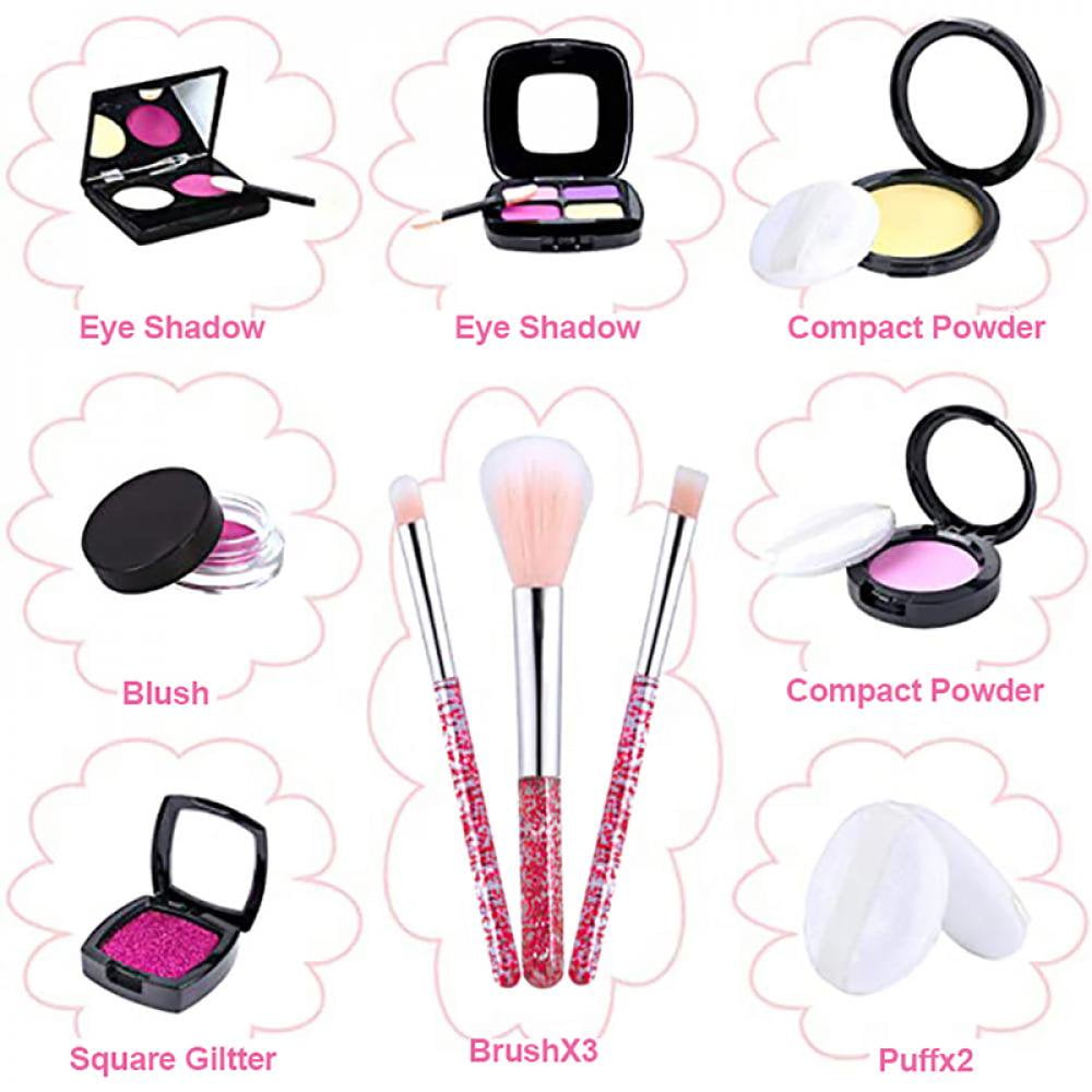 Godderr 13 Pcs Kids Makeup Kit For Girl, Washable Real Make Up Kit For ...