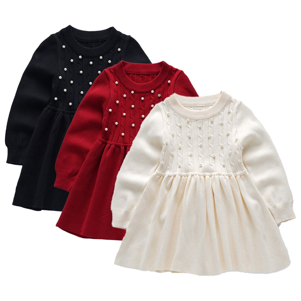 Godderr 2-8Y Baby Girls Pullover Dress for Toddler Knit Dress Long Sleeve Sweater Dress Fall ...
