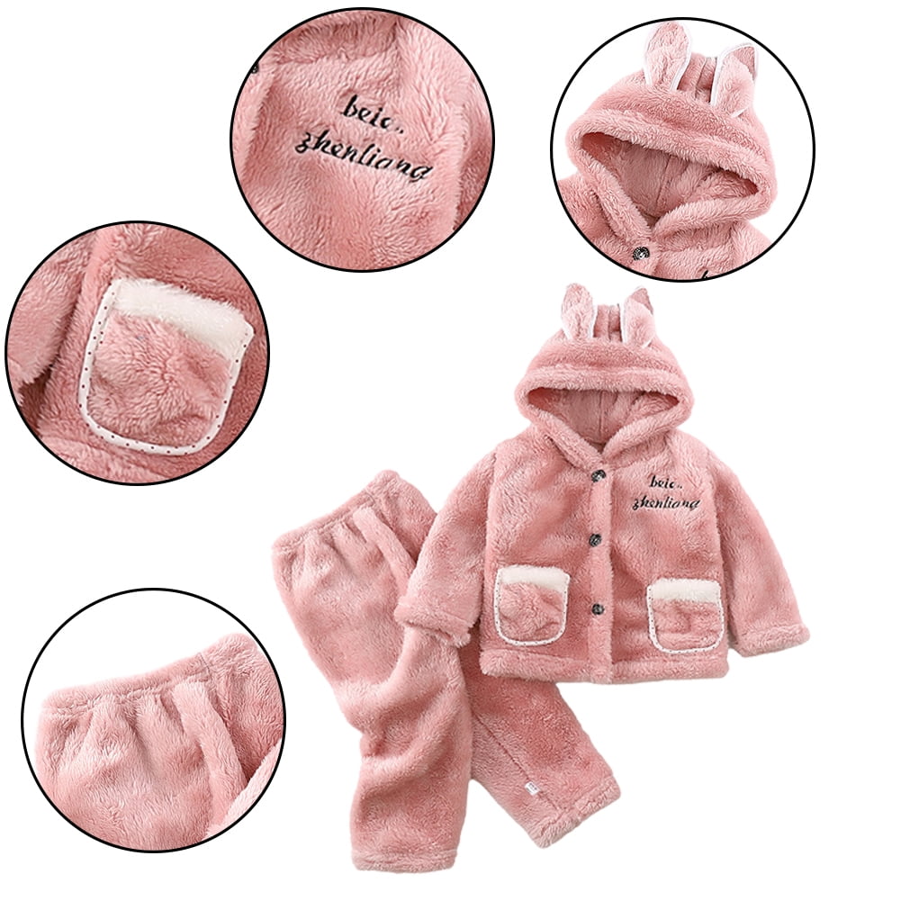 Godderr 2 Piece Girls Boys Hooded Fleece Pajama Set for Toddler Kids ...