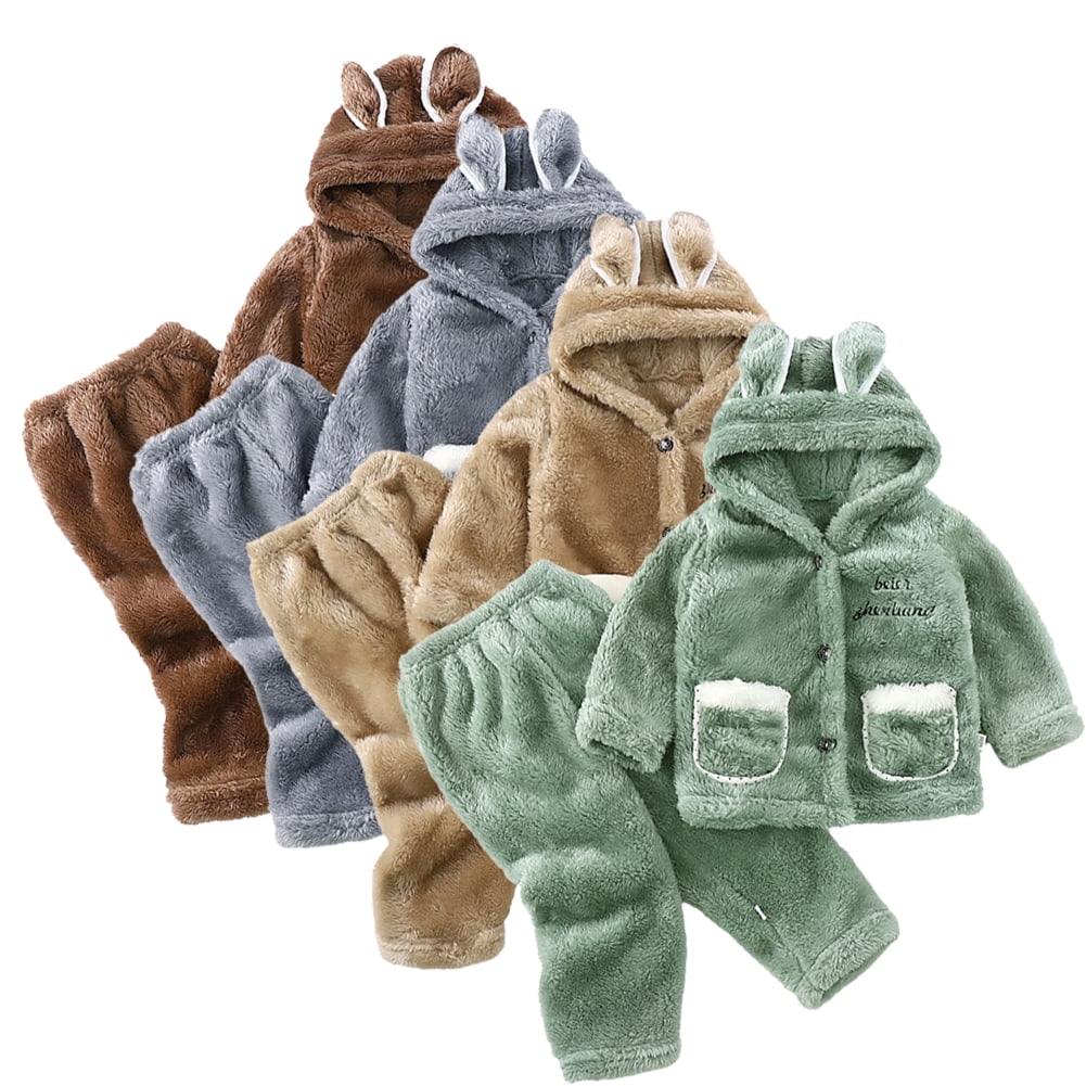 Godderr 2 Piece Girls Boys Hooded Fleece Pajama Set for Toddler Kids ...