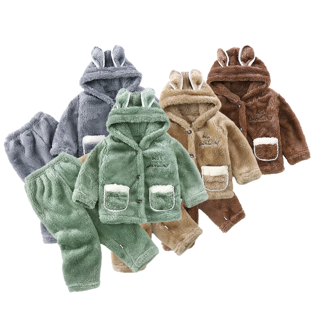 Godderr 2 Piece Girls Boys Hooded Fleece Pajama Set for Toddler Kids Infant Fleece Matching ...
