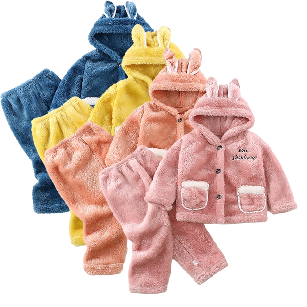 Godderr 2 Piece Girls Boys Hooded Fleece Pajama Set for Toddler Kids Infant Fleece Matching ...