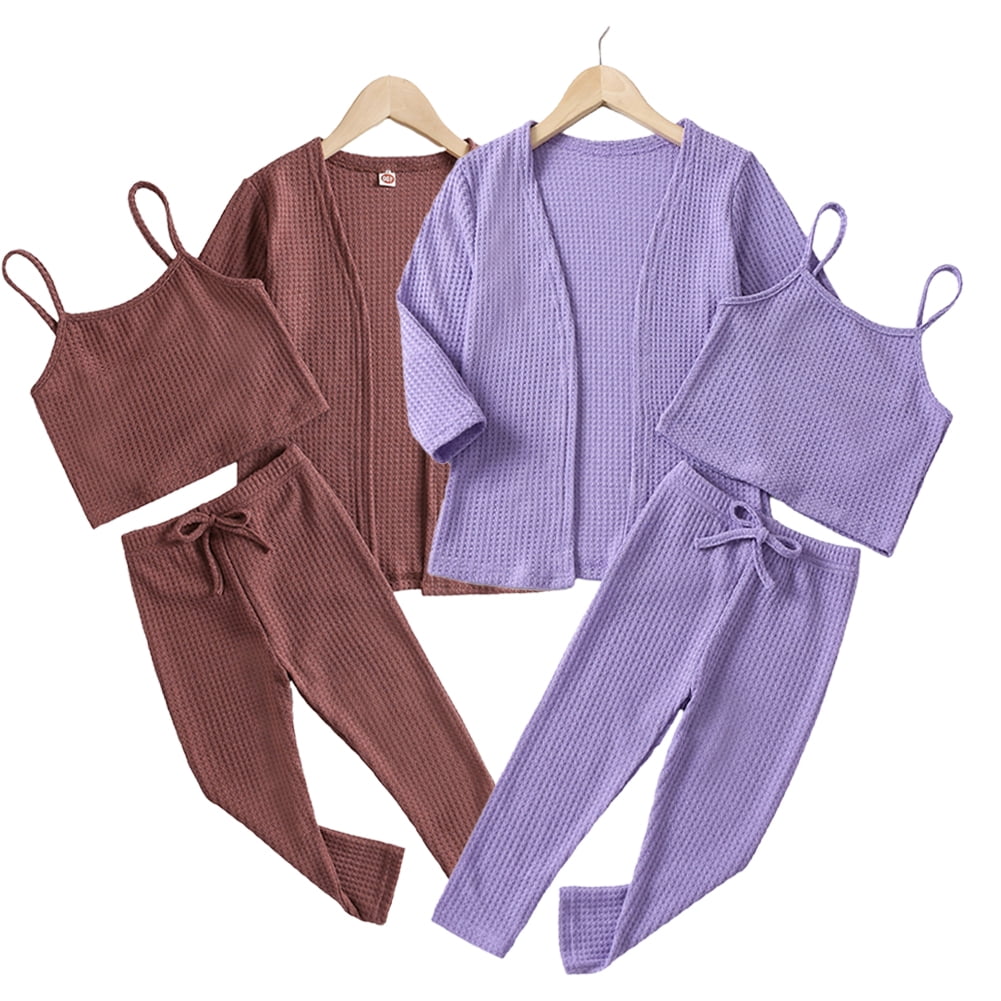 Godderr 3 Piece Kids Baby Girls Ribbed Waffle Pajamas Outfit Set Cami ...