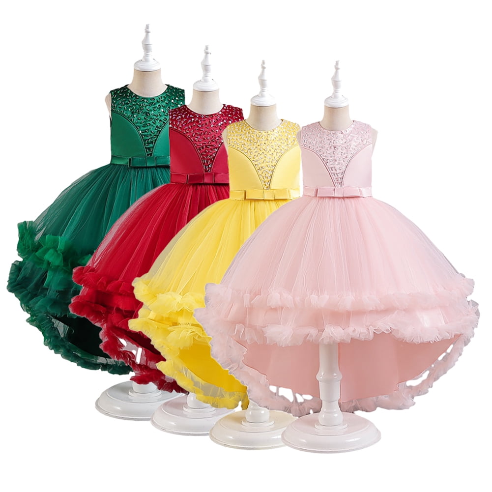 Godderr 4-12Y Girls Wedding Tulle Dresses with Train Toddler Sleeveless ...