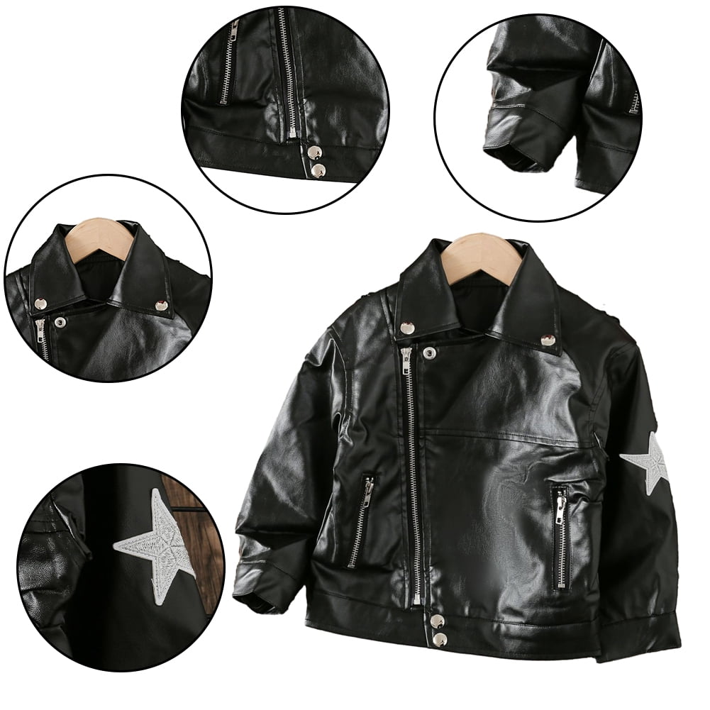 Godderr Boys Black Brown Leather Jacket Studded Motorcycle Faux Leather ...