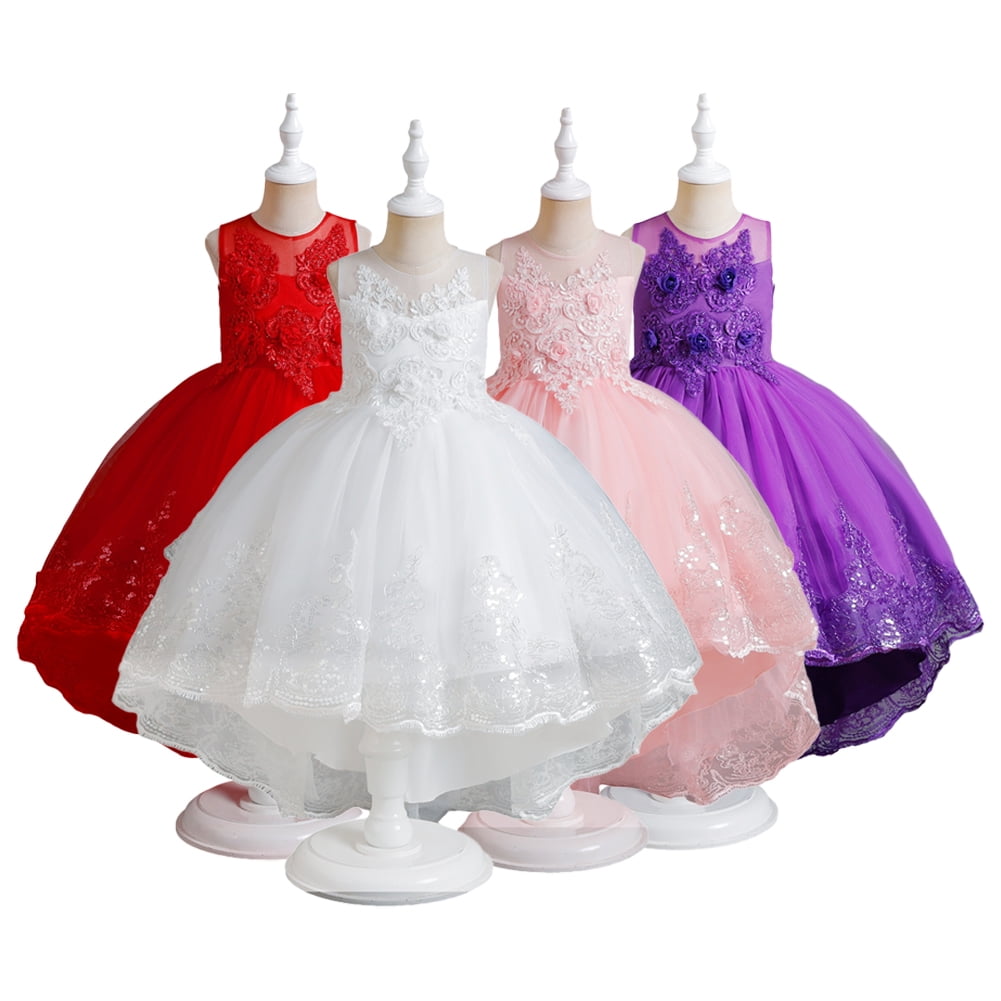 Godderr Flower Girls Tulle Dress with Train Tutu Handmade Evening ...