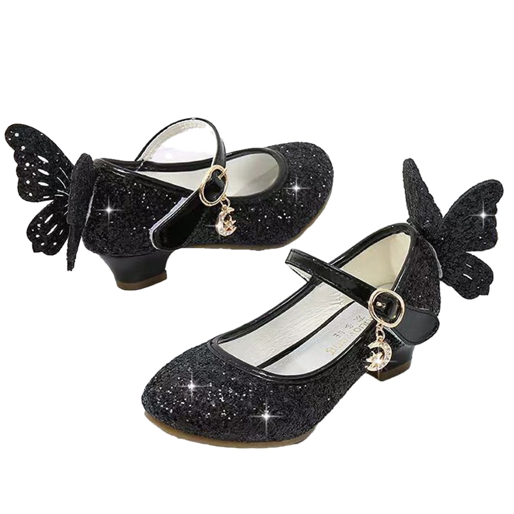 Godderr Girls Dress Shoes Butterfly Mary Jane Shoes Sparkle Wedding ...