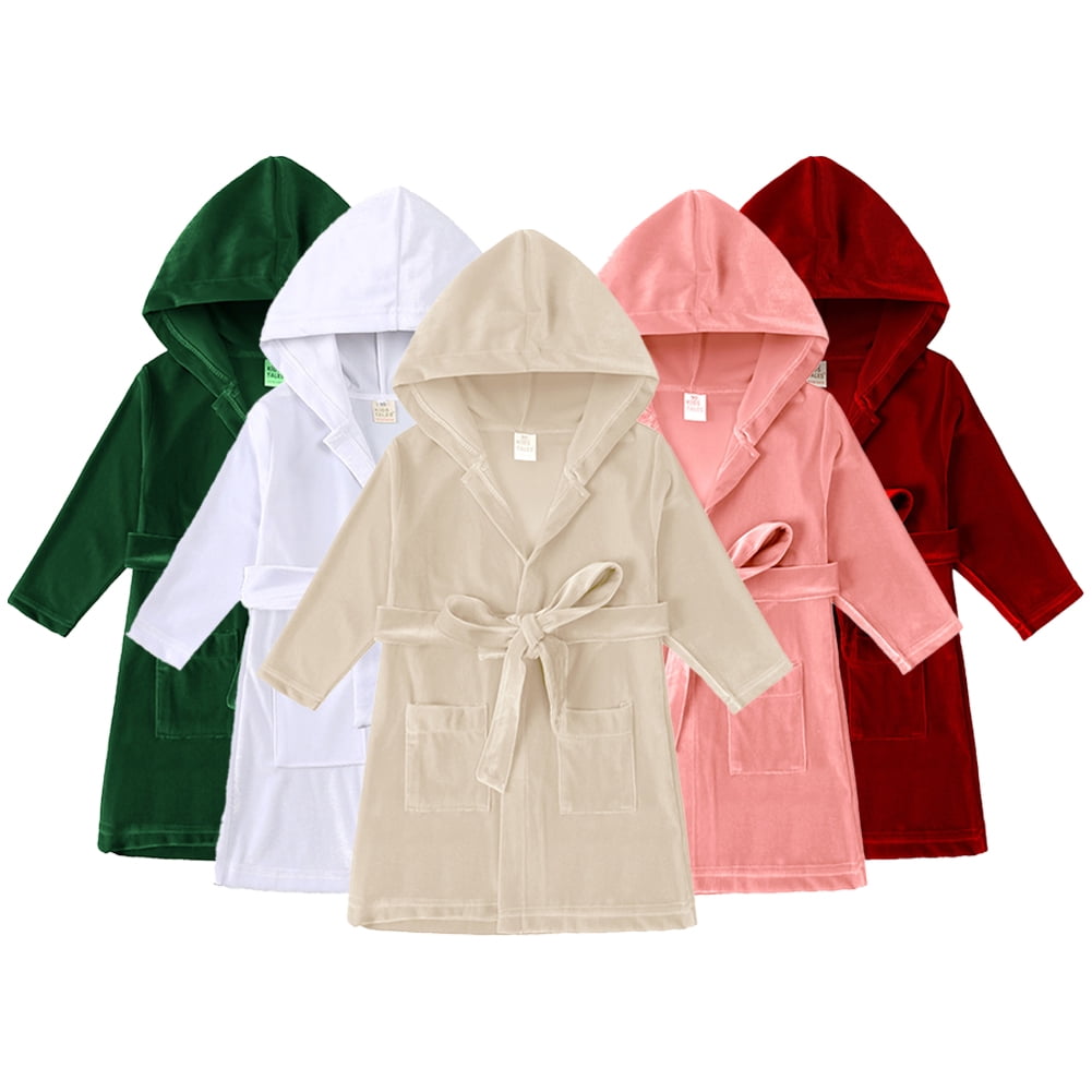 Godderr Girls Fleece Bathrobes 9M-9Y Mid Length Hooded Night-Robe ...