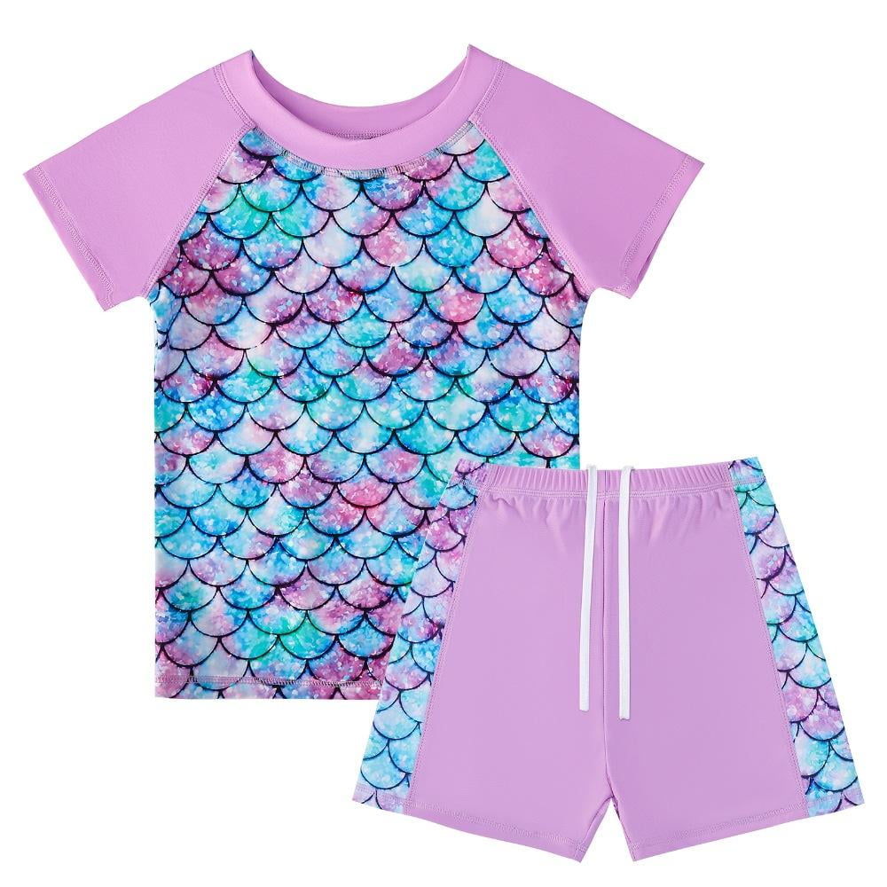 Godderr Girls Rash Guard 2-Piece Swimwear Fish Scale Pattern Swimwear ...