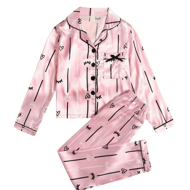 Godderr Kids 2Pcs Silk Satin Pajama Set for Girl Button Silk Loungewear ...