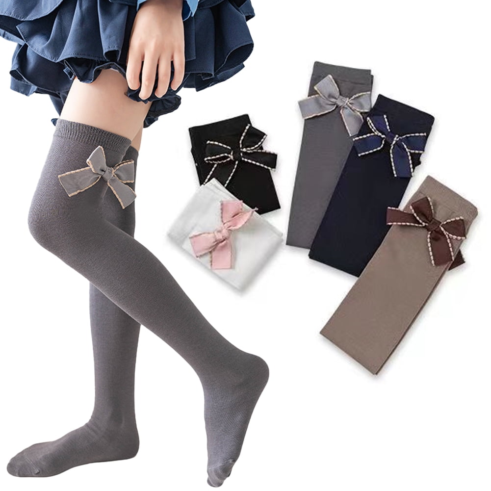 Godderr Kids Girl's High Socks Non-slip Knee High Socks Teen Extra Long ...