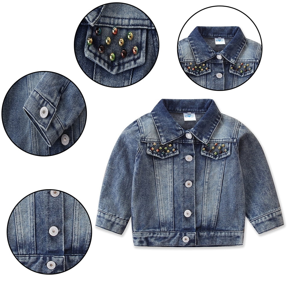 Godderr Newborn Baby Girls Fall Denim Jacket for Kids Sequins Love ...