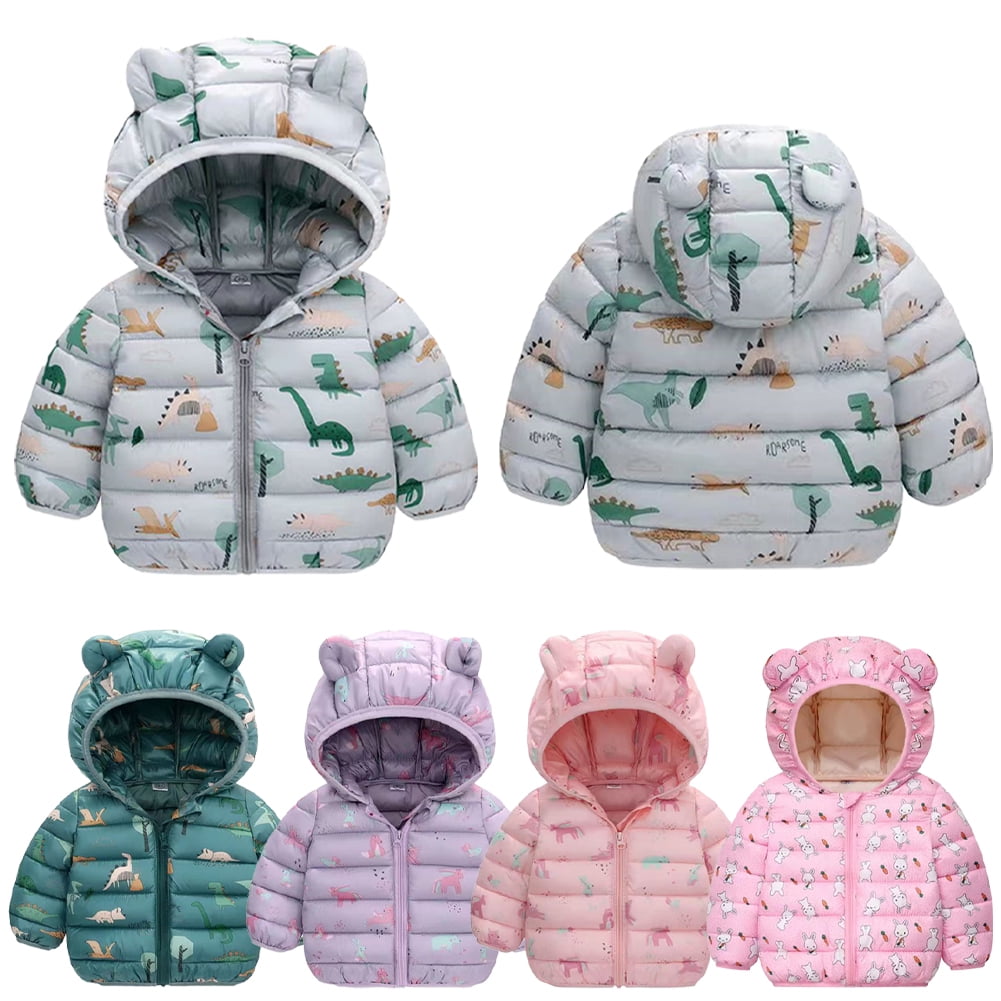 Godderr Newborn Kids Cartoon Winter Jacket Printed Winter down Coats for Boys Girls 9M-5Y Hooded ...