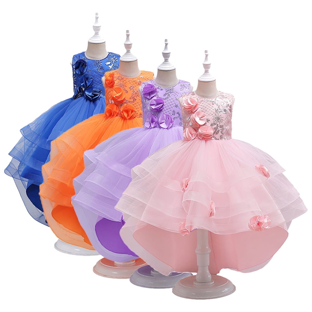 Godderr Toddler Kids Flower Girls Princess Dresses Baby Trailing Dress ...