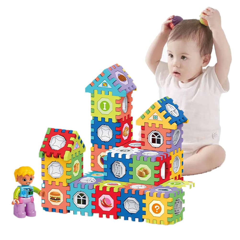 Godderr Toddlers Baby Building Blocks Toys,124 Pcs Wooden Building ...