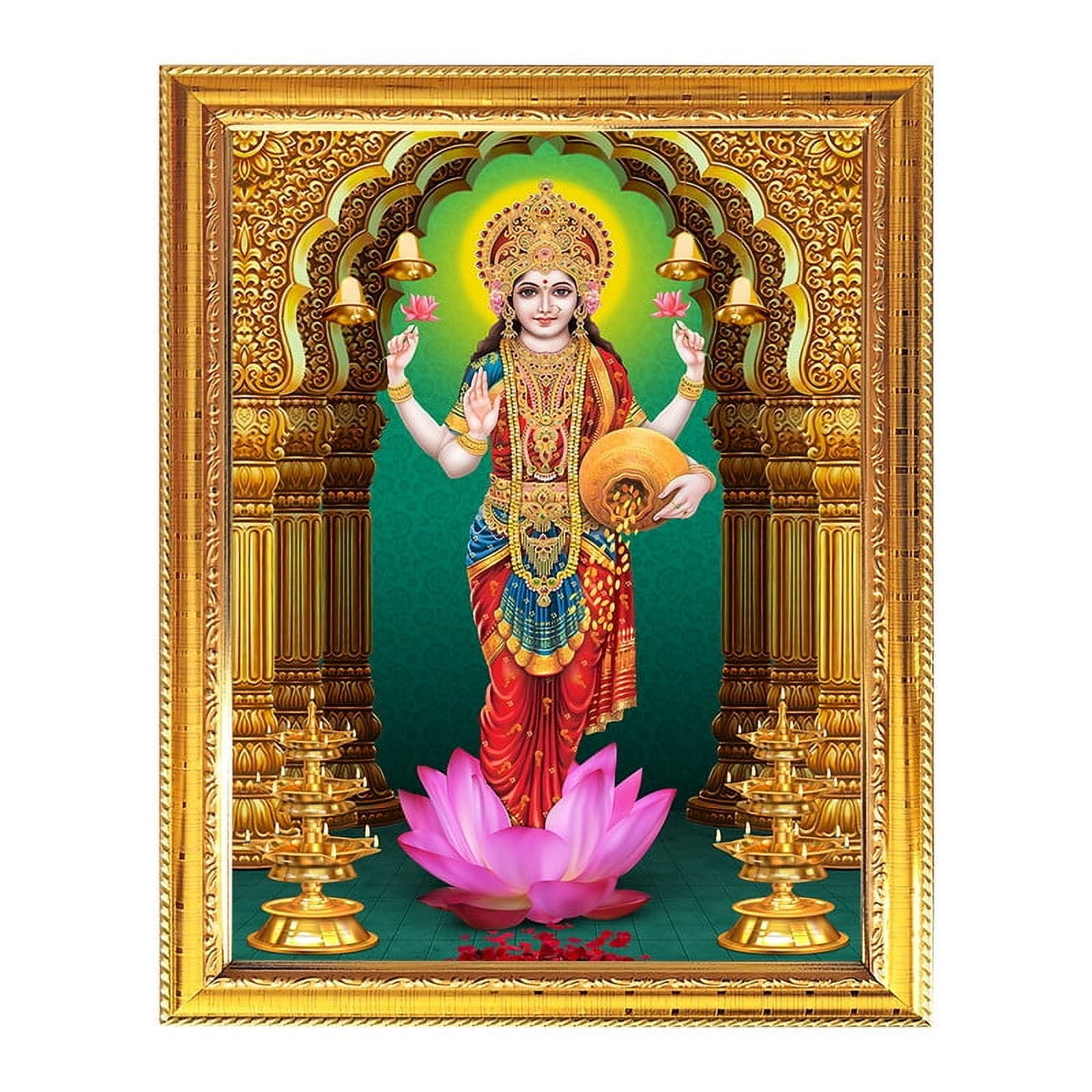 Goddes Laksmi Indian God Photo With Golden Frames For Pooja And Wall ...