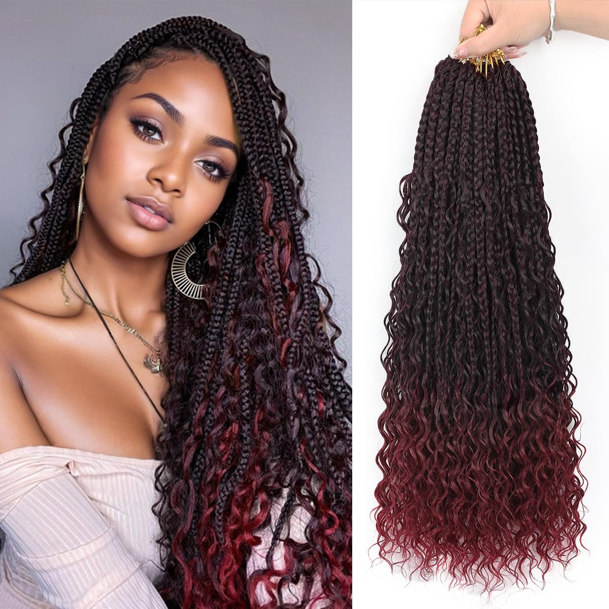 Goddess Box Braids Crochet Hair 18 Inch 8 Packs Boho Box Braids Crochet ...
