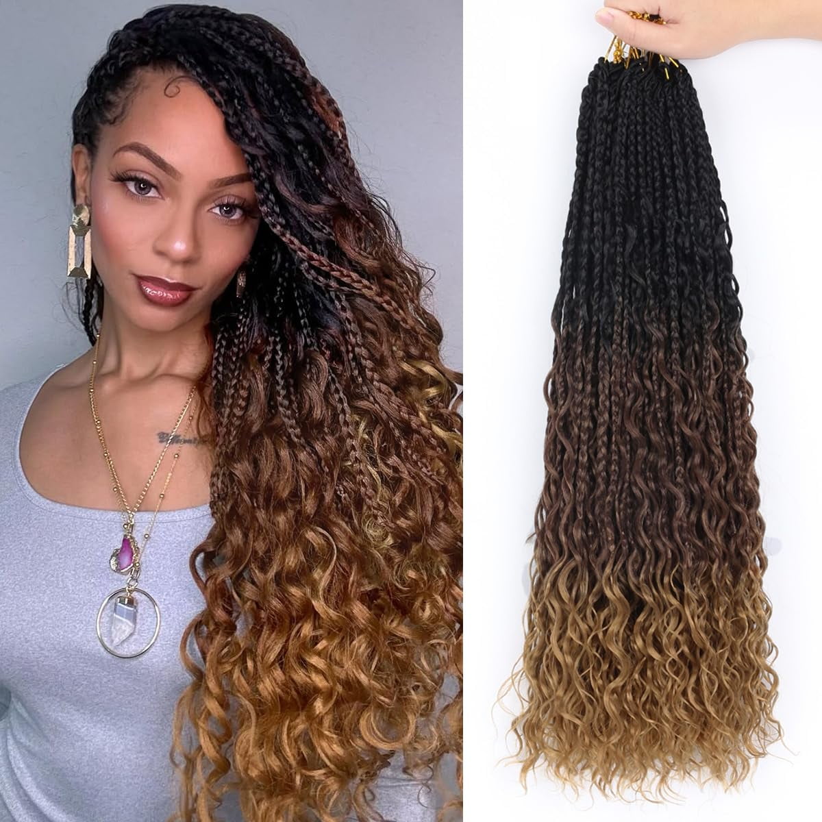 Goddess Box Braids Crochet Hair for Black Women 24 Inch 8 Packs Boho ...