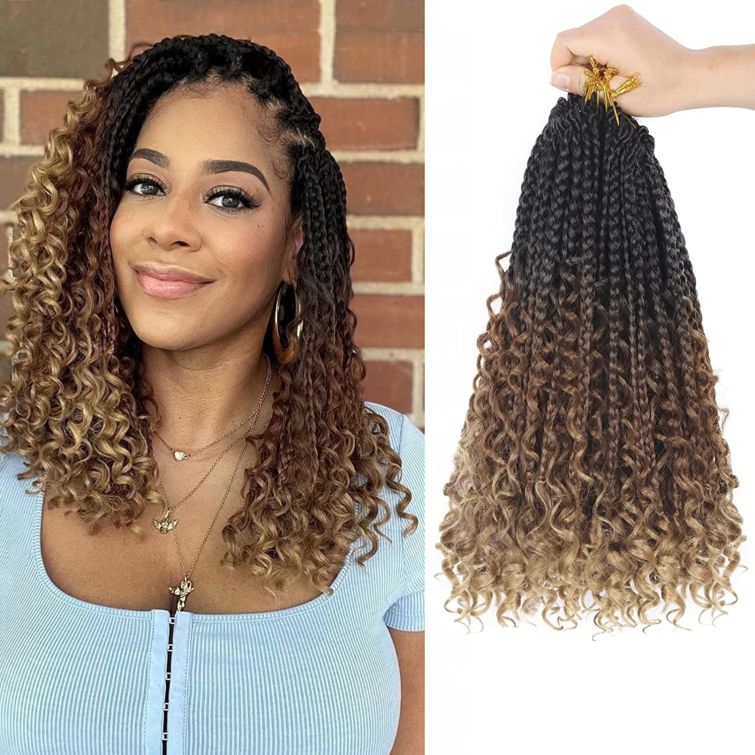Goddess Box Braids Crochet Hair With Curly Ends 14 Inch Bohomian Box ...