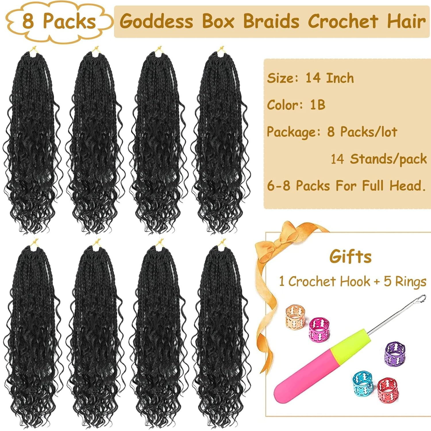 Goddess Box Braids Crochet Hair For Black Women14 Inch 8 Packs Crochet ...