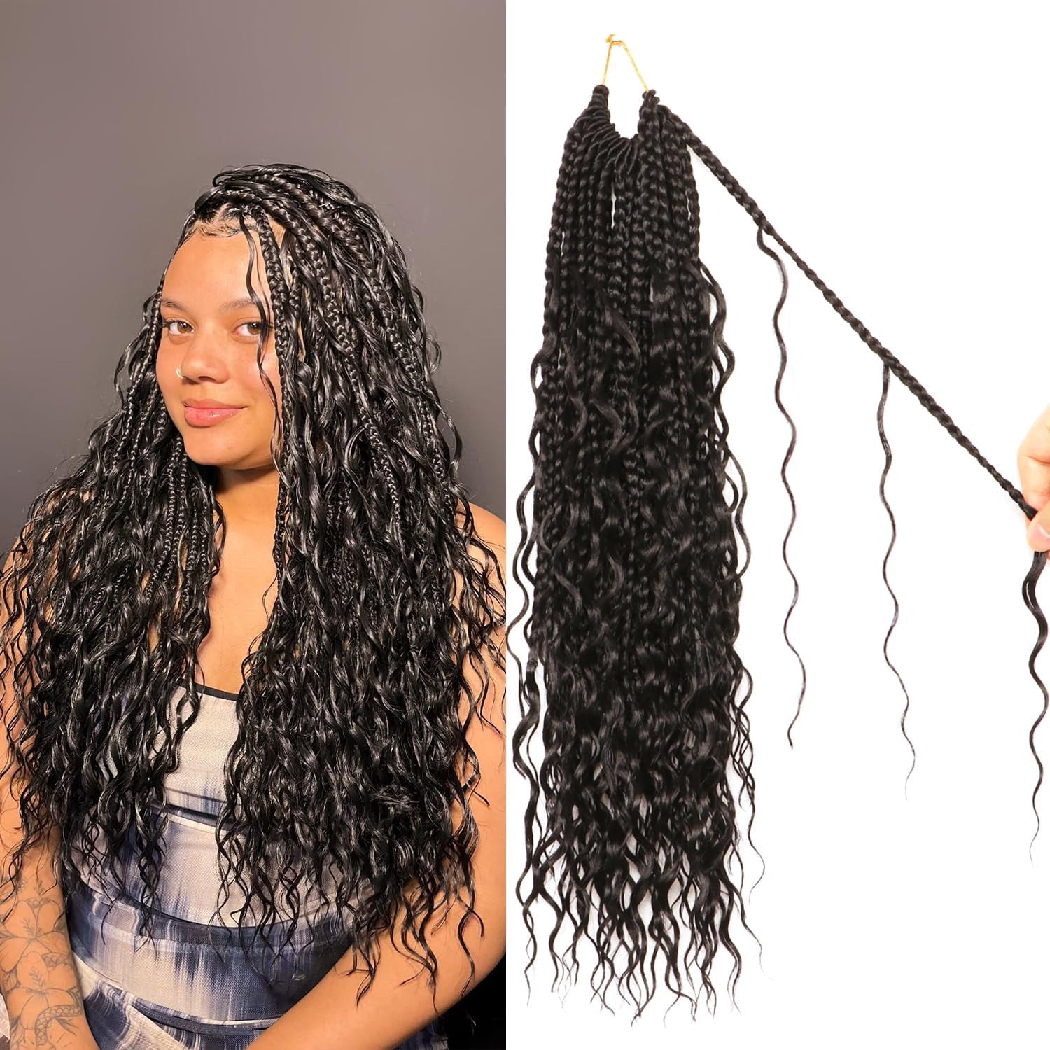 Goddess Box Braids Crochet hair -18 Inch 9 Packs Water Wave Crochet ...