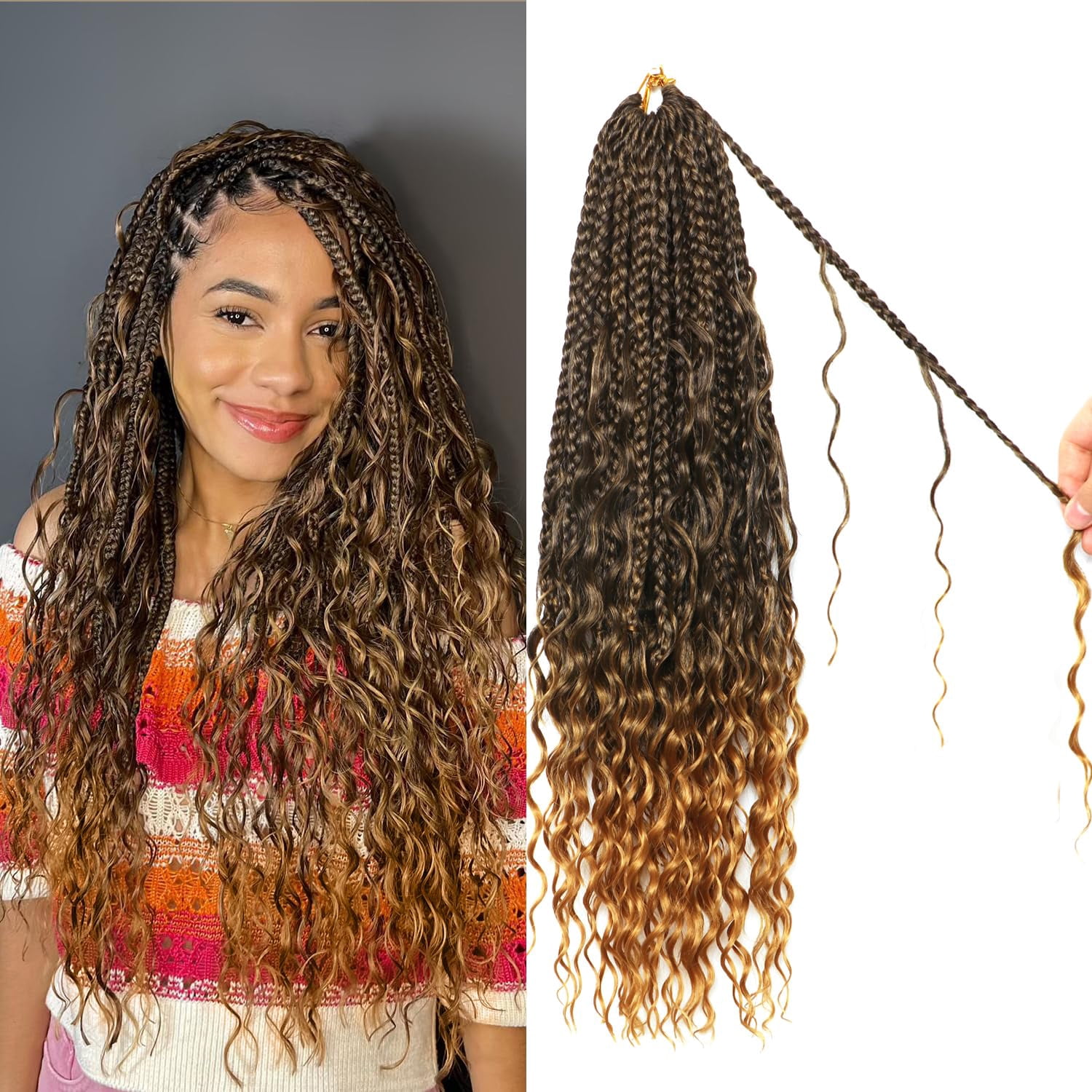 Goddess Box Braids Crochet hair -18 Inch 9 Packs Water Wave Crochet ...