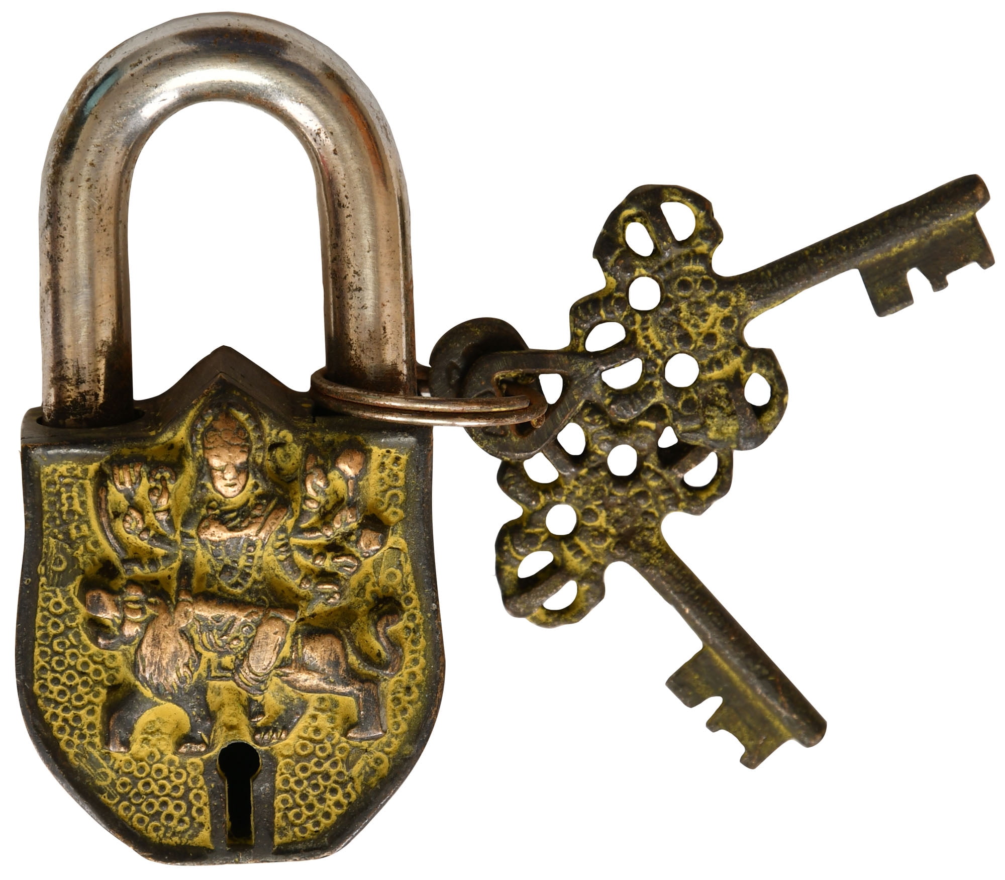 Goddess Durga Temple Lock in Brass - Brass Statue - Walmart.com