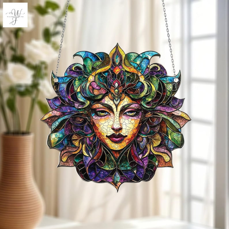 Goddess Face Acrylic Window Hanging, Mystical Suncatcher, Boho Window ...
