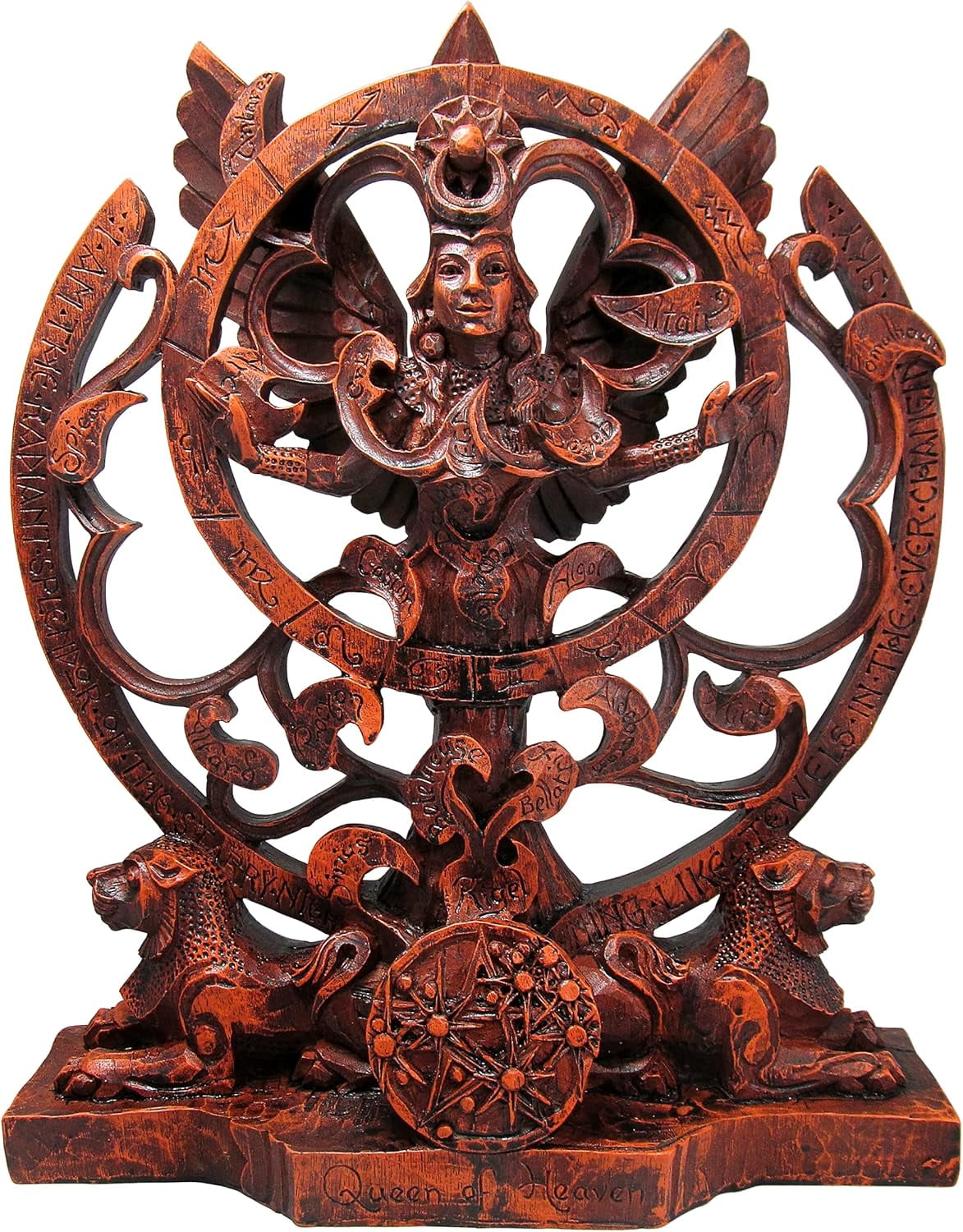 Goddess Ishtar Inanna Statue 14" Tall - Astarte The Queen of Heaven Figurine Wicca Decor - Wood ...