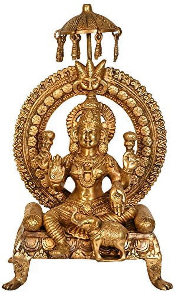 Goddess Lakshmi Seated on Throne with Elephant - Brass Statue - Walmart.com