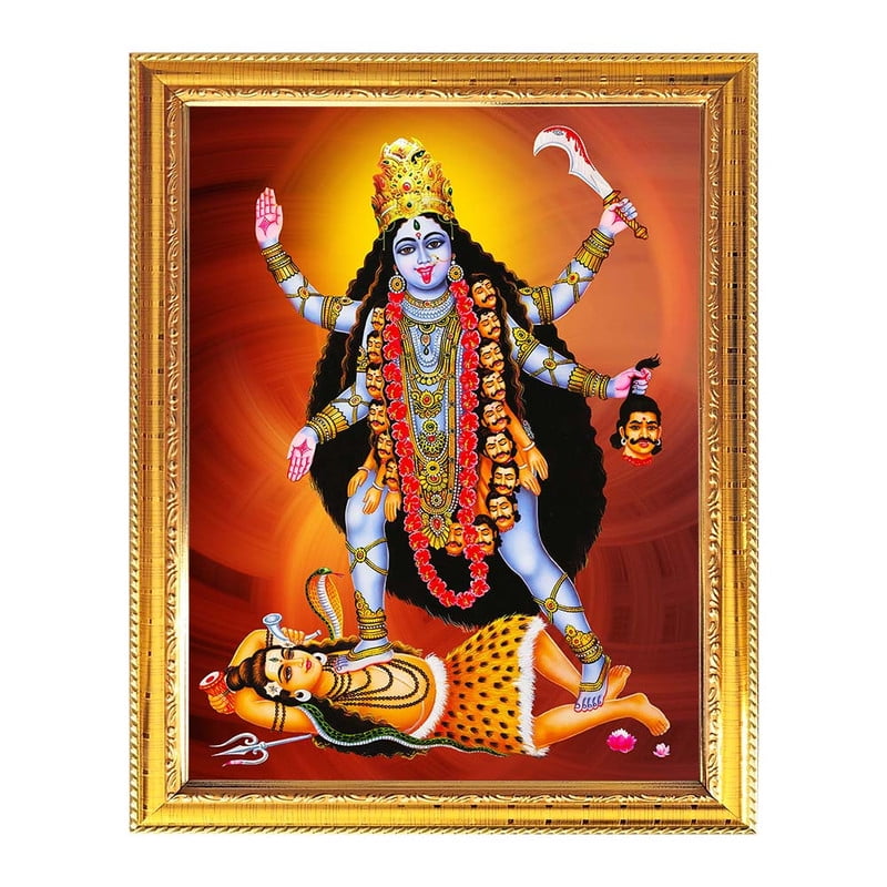 Goddess Mahakali Indian God Photo With Golden Frames for Pooja And Wall ...