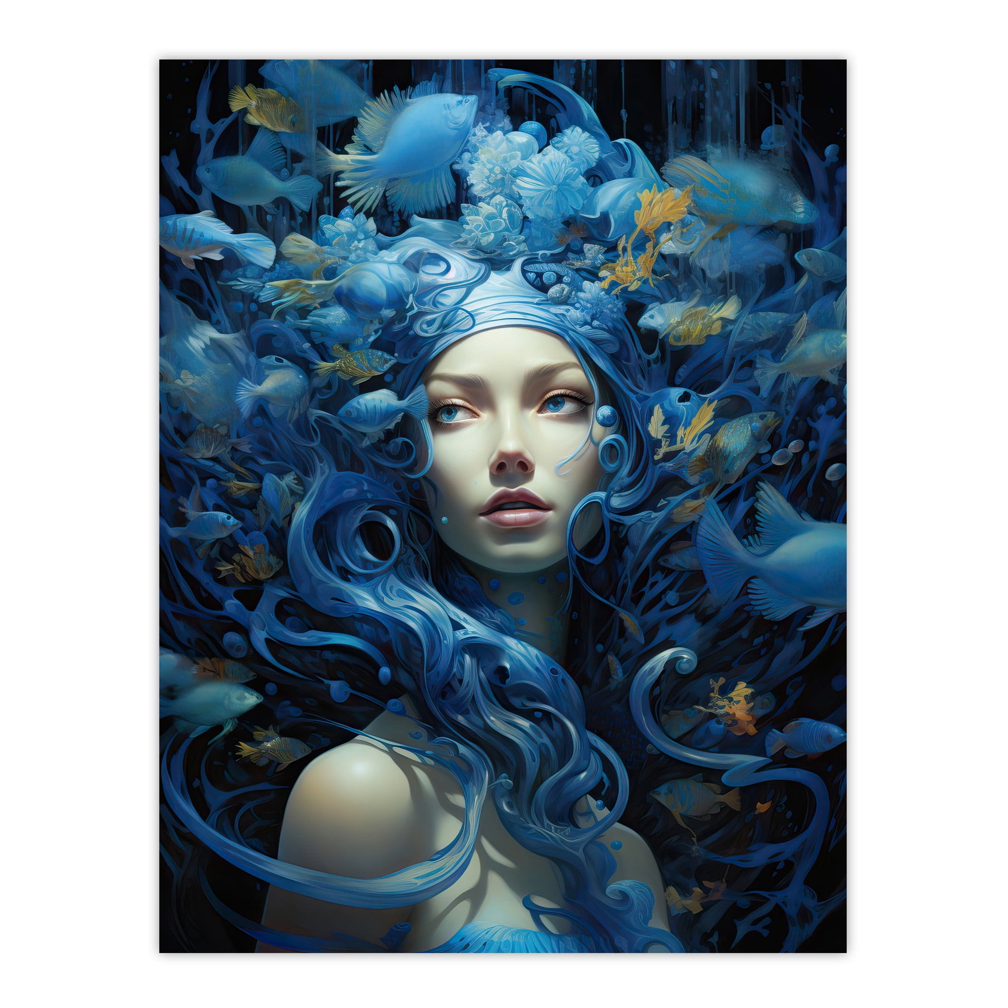 Goddess Of The Sea Mermaid Lore Concept Striking Artwork In Blue Extra ...