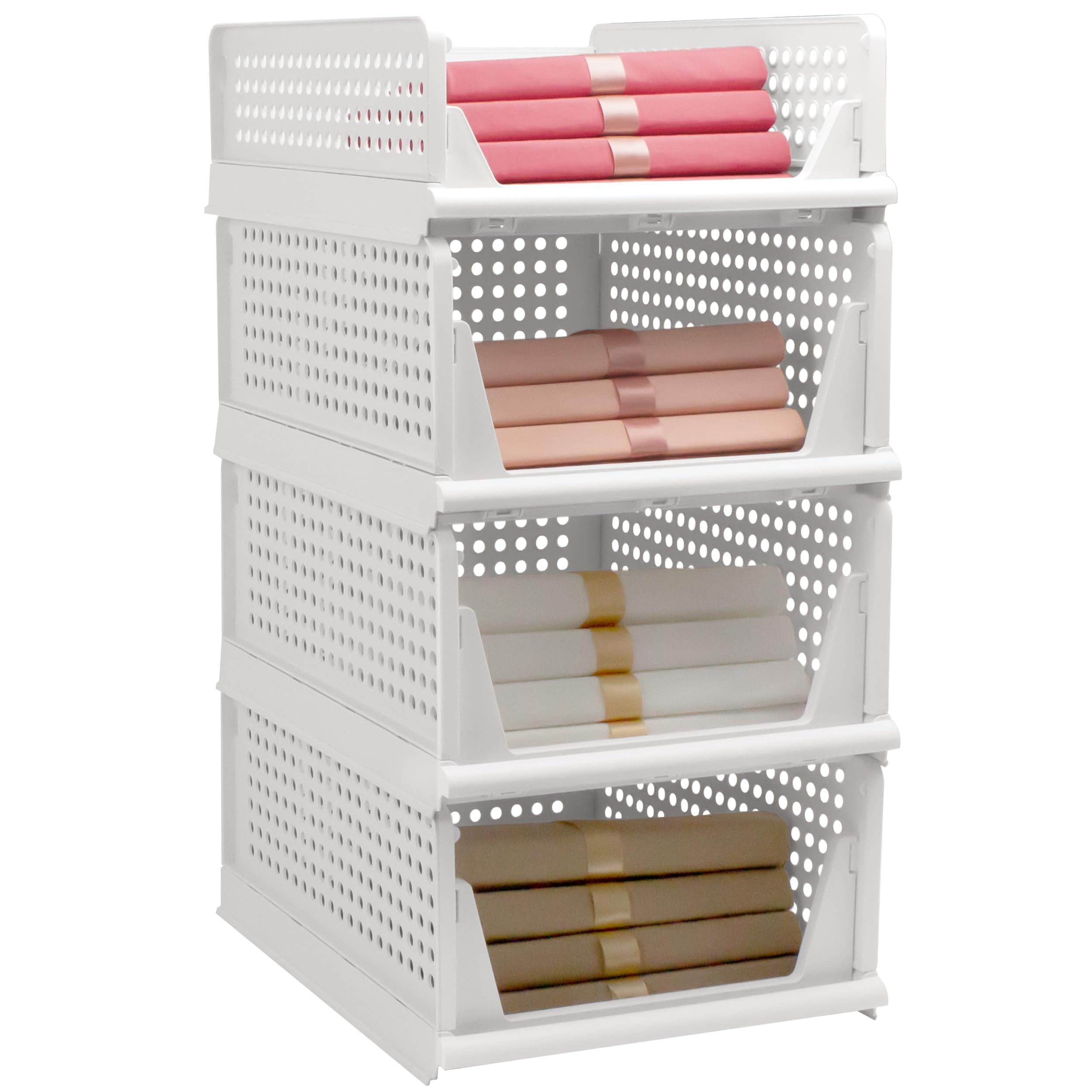 Goderewild Stackable Foldable Storage Baskets, Folding Storage Bins ...