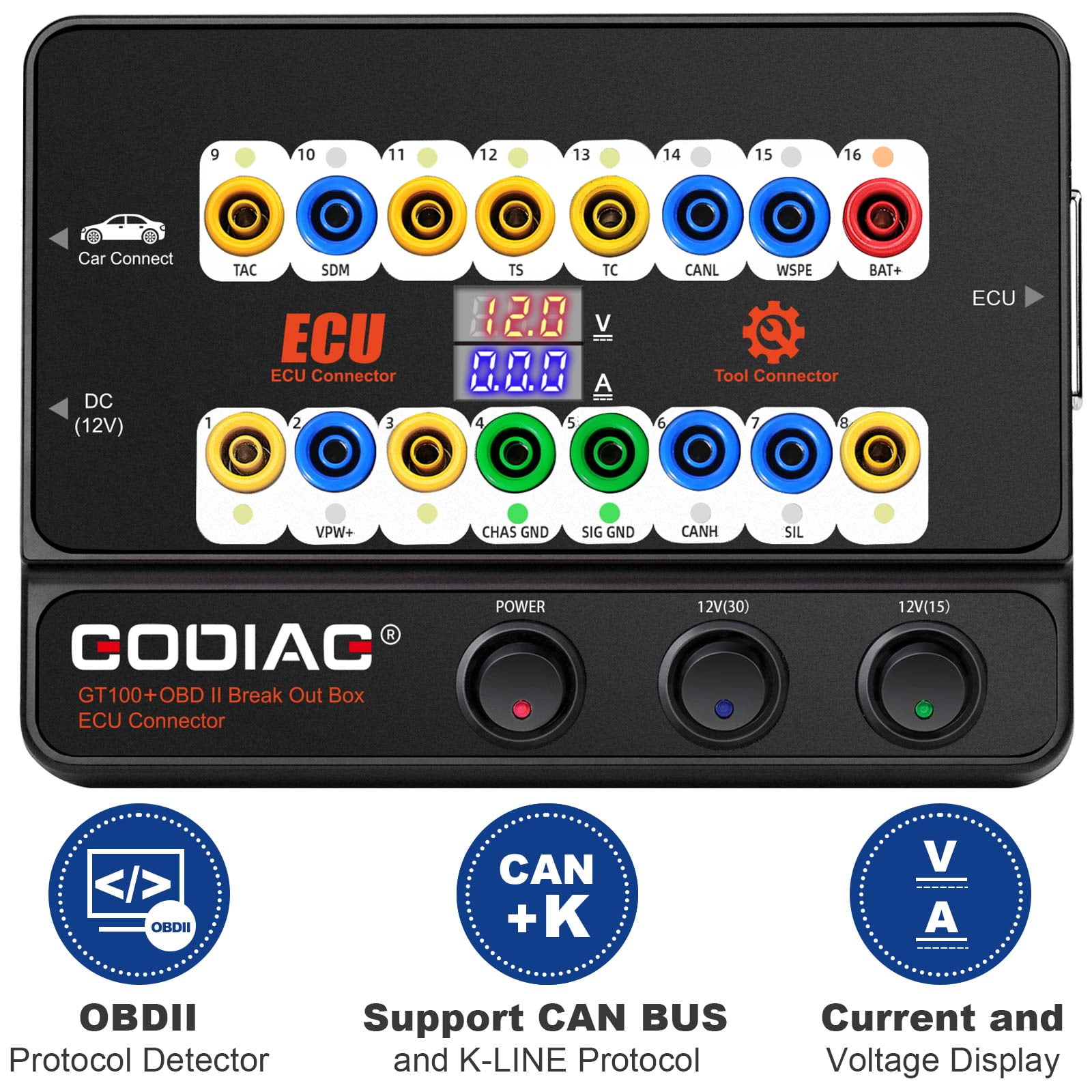 Godiag GT100+ OBDII Breakout Box, OBD and CAN Protocol Detector for ECU ...