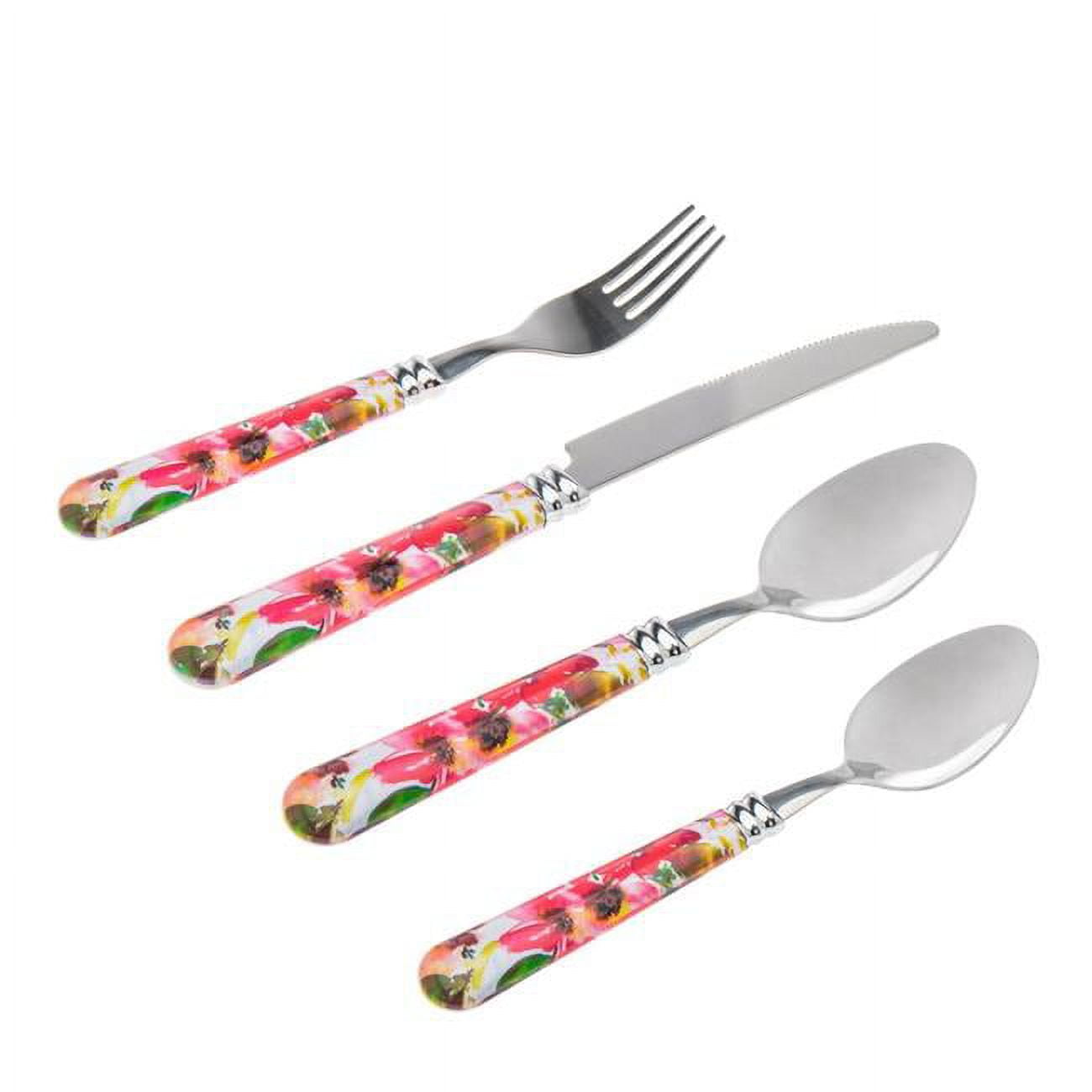 Godinger 12410 Claro Watercolor Floral Acrylic Flatware Set - Pink - 16 ...