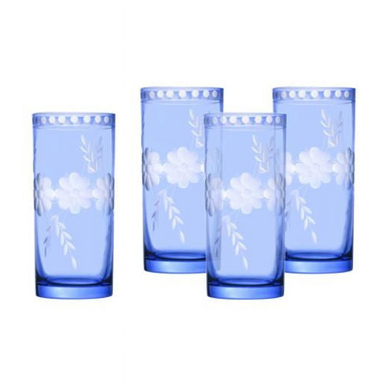 Godinger 14oz Crystal Glassware, Belle Fleur Highball Drinking Glasses ...