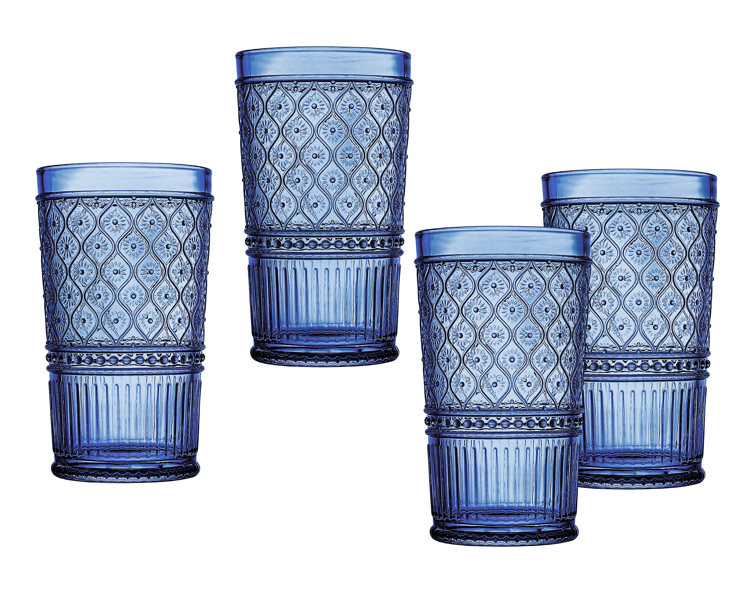 Godinger Claro Blue Highball Glassware Set, 17 oz Embossed Vintage ...