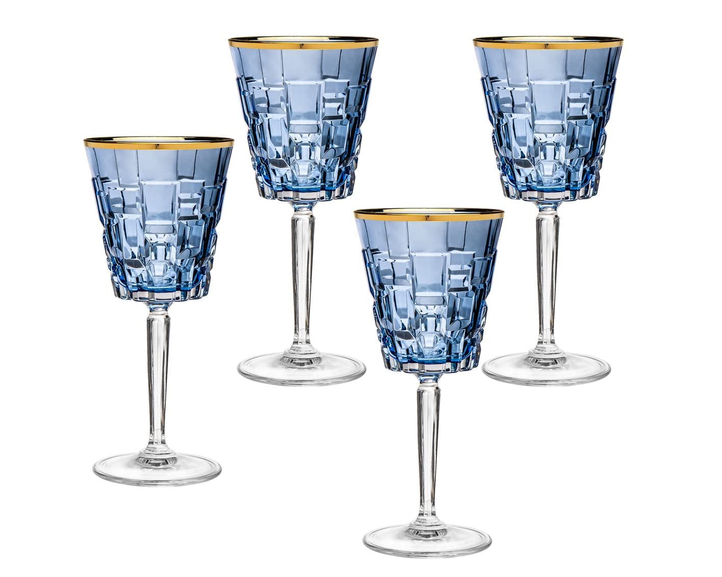 Godinger Goblet Wine, Liquor Beer Glasses with Gold Rim, Blue Set of 4 ...
