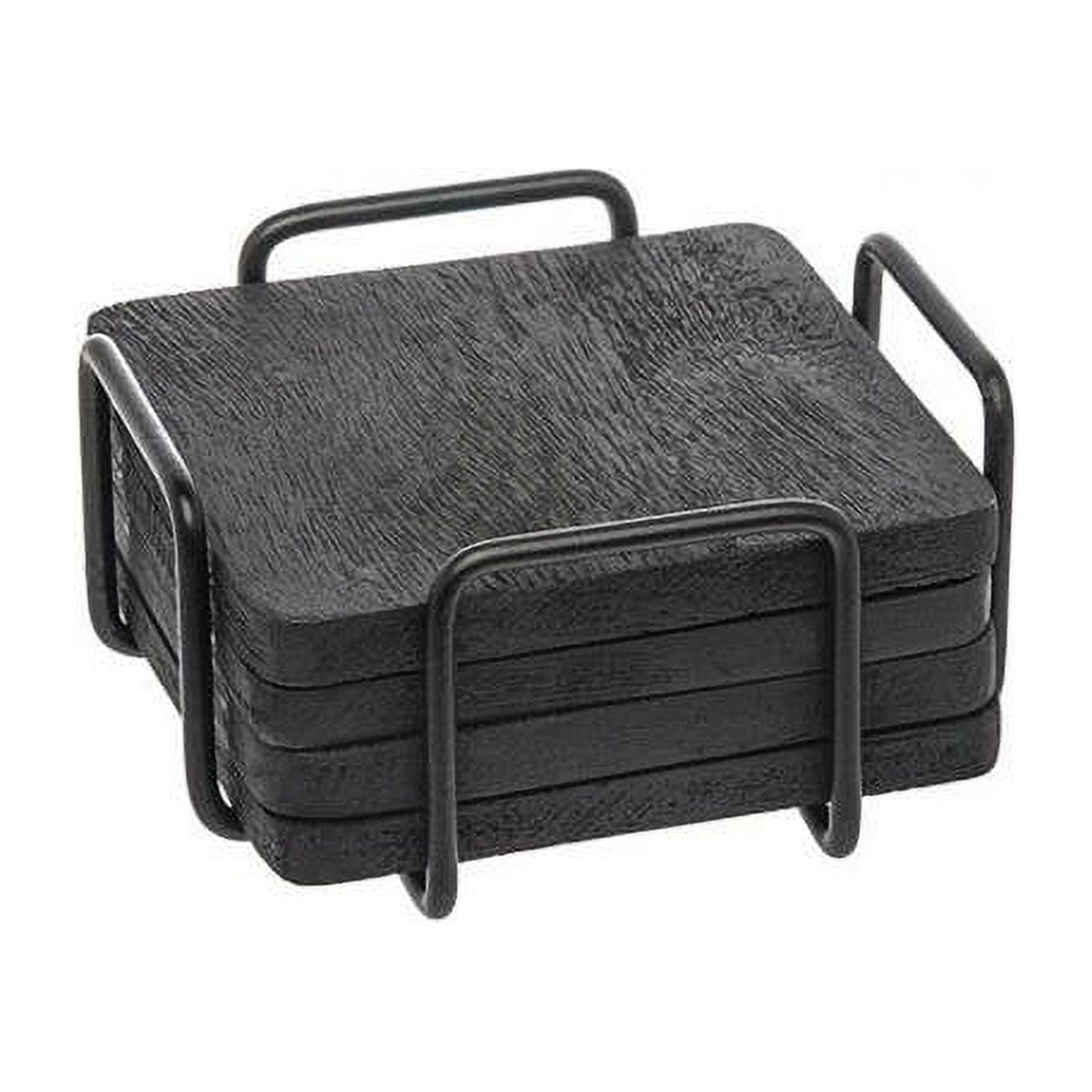 Godinger 33615 Wood & Iron Coasters for Drink Spill Tabletop Protector ...