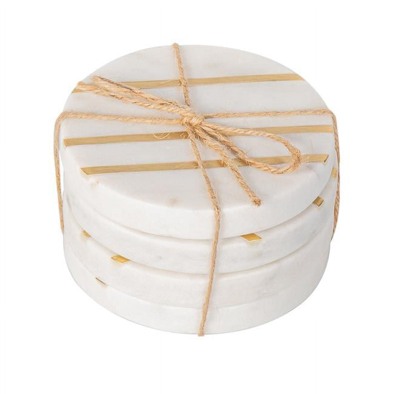 Godinger 61962 Marble Round Coasters with Inlay - Gold & White - Set of ...